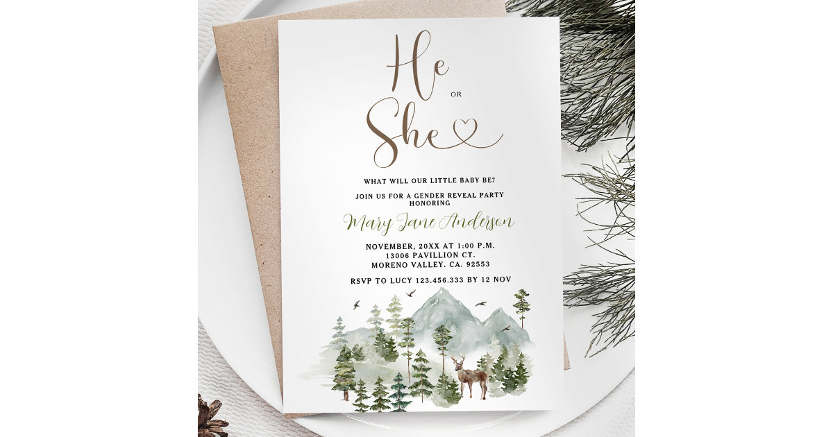 Woodland Winter Forest Gender Reveal Invitation | Zazzle