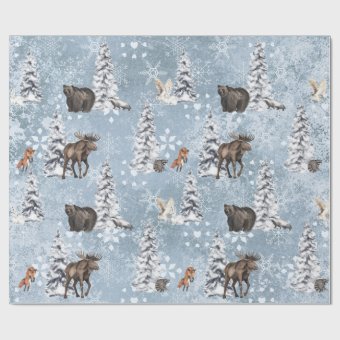 Woodland Winter Moose Christmas Tree Snowflake Wrapping Paper | Zazzle