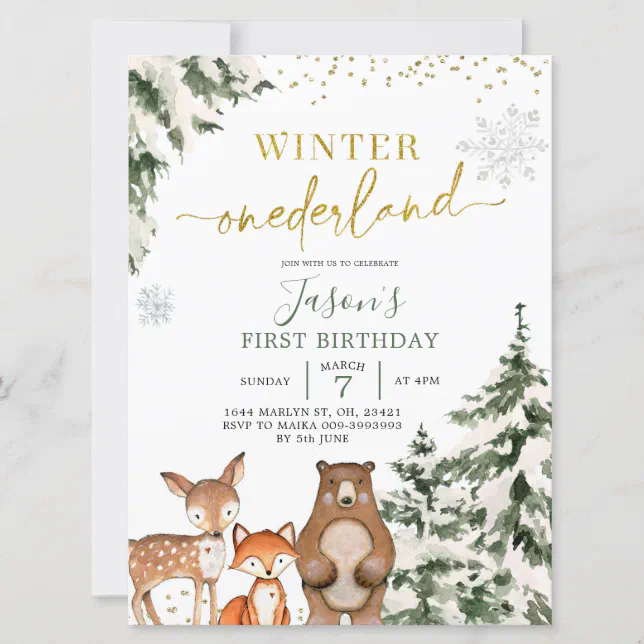 Woodland Winter Onederland Forest First Birthday I Invitation | Zazzle