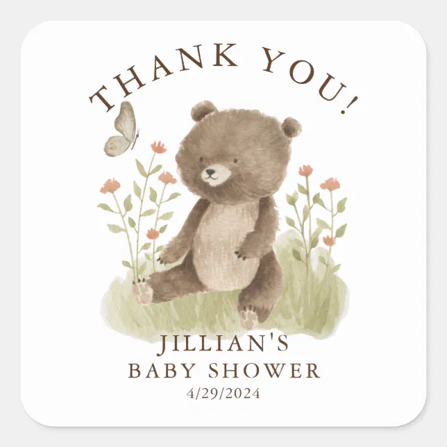 Woodland Wonder Bear Square Sticker | Zazzle