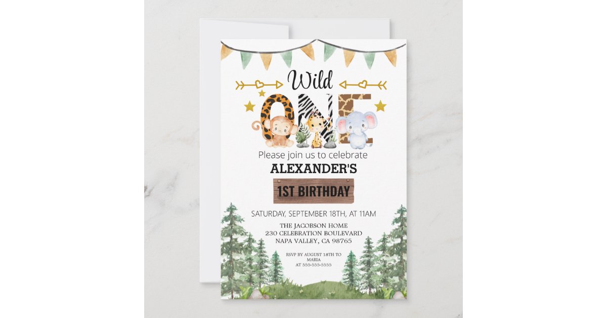 Woodland Wonder Jungle Safari 1st Birthday Invitation | Zazzle