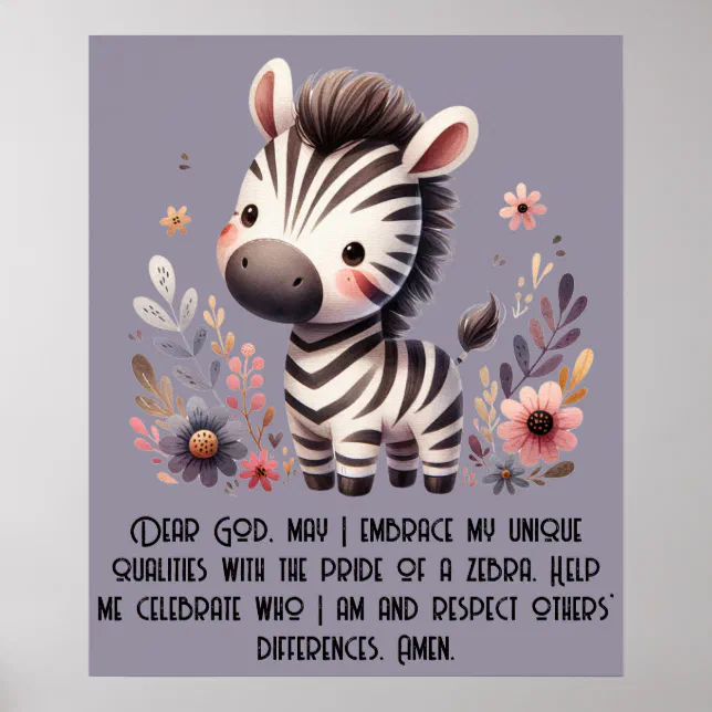 Woodland Zebra Kids Christian Prayer on Purple | Poster | Zazzle