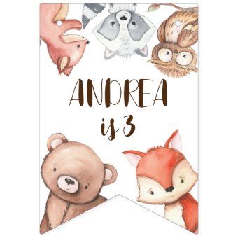 Woodlands forest animals birthday personalized bunting flags | Zazzle