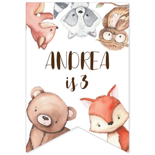 Woodlands forest animals birthday personalized bunting flags | Zazzle