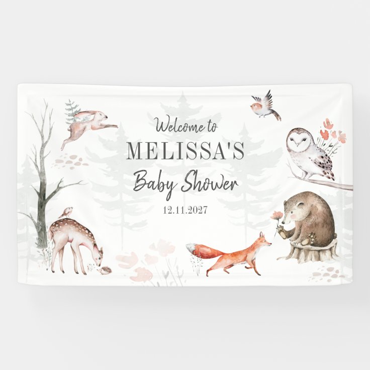 Woodlands Rustic Forest Animals Baby Shower Custom Banner | Zazzle