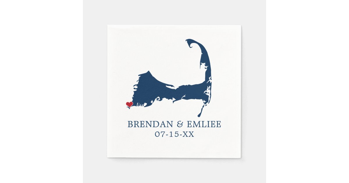 Woods Hole Cape Cod Map Blue and Movable Red Heart Napkins | Zazzle