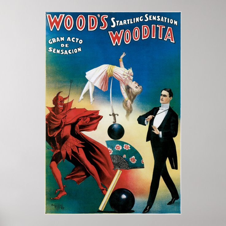 Wood's ~ Woodita Magician Vintage Magic Act Poster | Zazzle