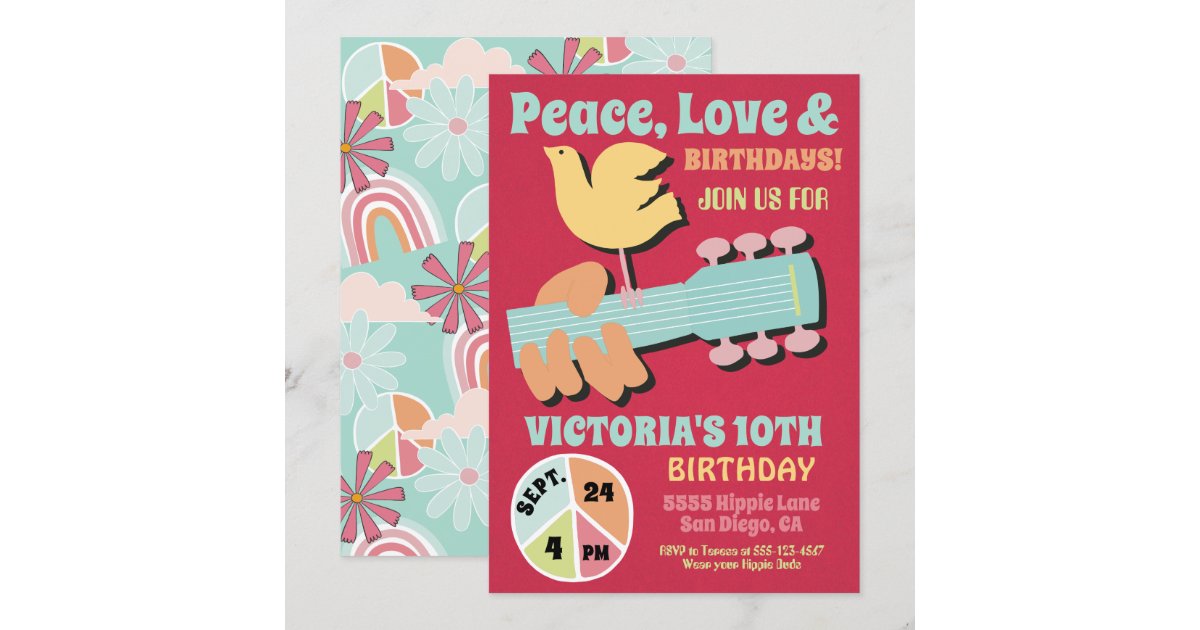 Woodstock Hippie Birthday Party Invitation | Zazzle.com