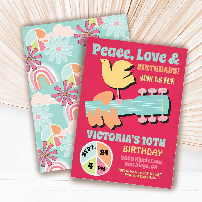 Woodstock Hippie Birthday Party Invitation | Zazzle