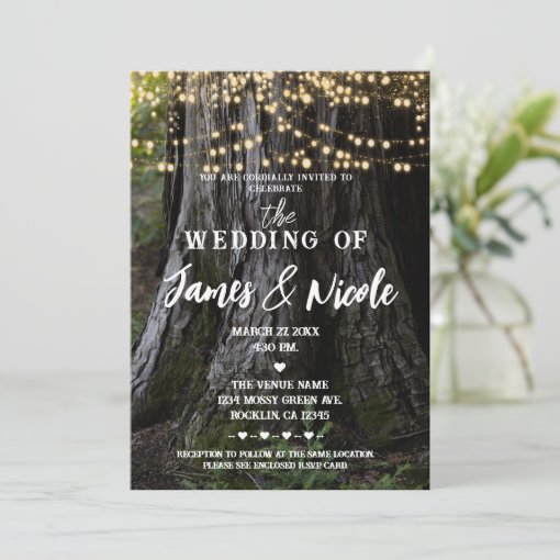 Woodsy Tree Sparkle Lights Forest Rustic Wedding Invitation | Zazzle