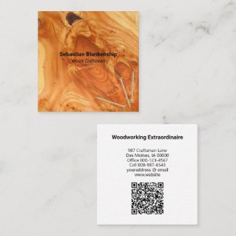 Woodworking Craftsman Finished Wood Knot QR Code Square Business Card ...