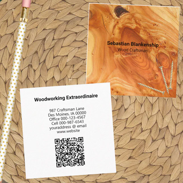 Woodworking Craftsman Finished Wood Knot QR Code Square Business Card ...