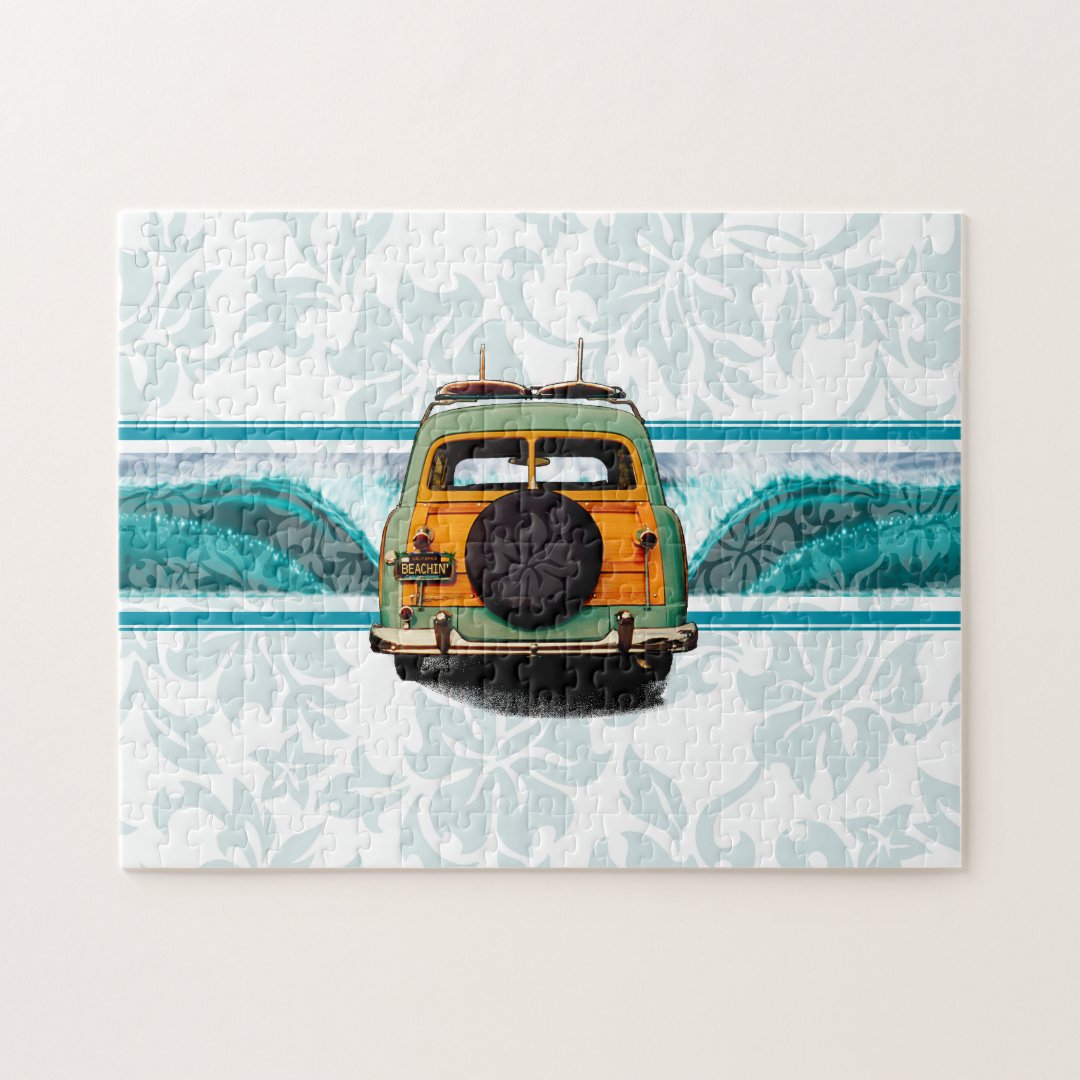 Woody Wave Hawaiian Surf Illustration Jigsaw Puzzle | Zazzle