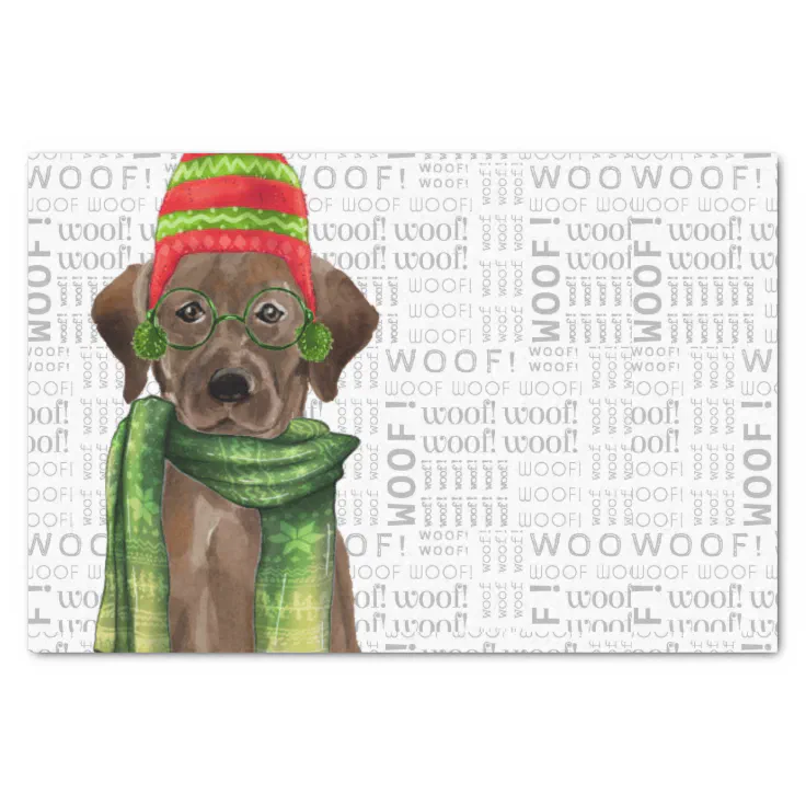 Woof Word Art and Christmas Chocolate Lab Tissue Paper | Zazzle