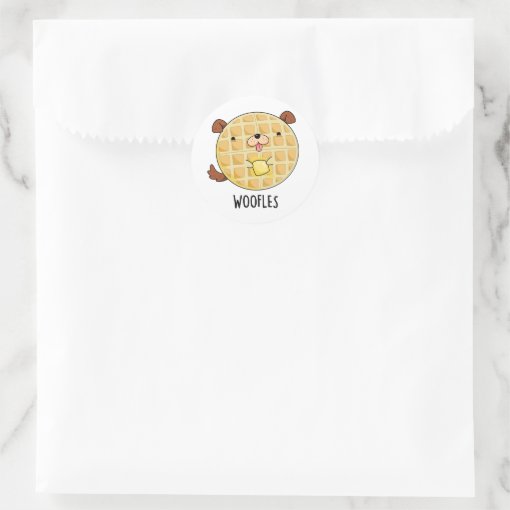 Woofles Funny Doggy Waffle Pun Classic Round Sticker | Zazzle