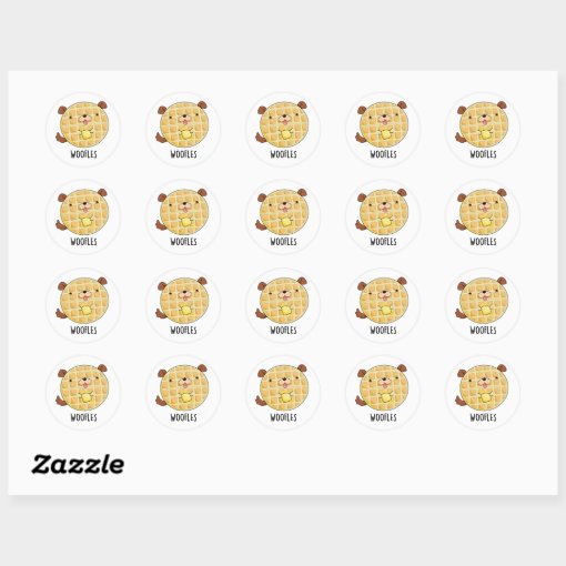 Woofles Funny Doggy Waffle Pun Classic Round Sticker | Zazzle