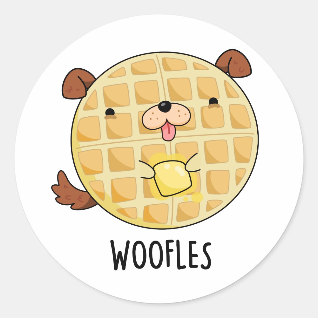 Woofles Funny Doggy Waffle Pun Classic Round Sticker | Zazzle