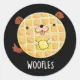 Woofles Funny Doggy Waffle Pun Dark BG Classic Round Sticker | Zazzle