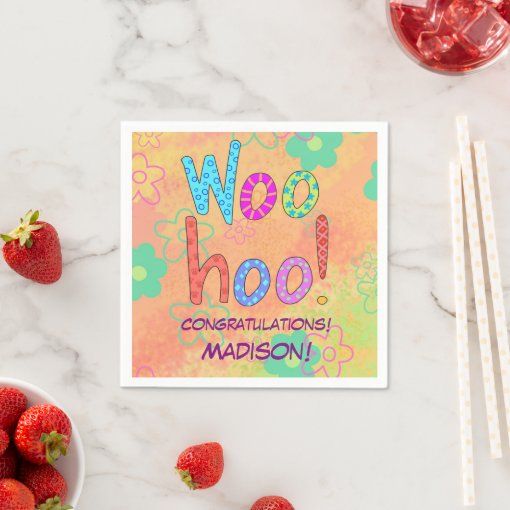 Woohoo Word Art Name Personalized Congratulations Paper Napkins | Zazzle