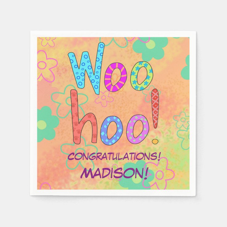 Woohoo Word Art Name Personalized Congratulations Paper Napkins | Zazzle