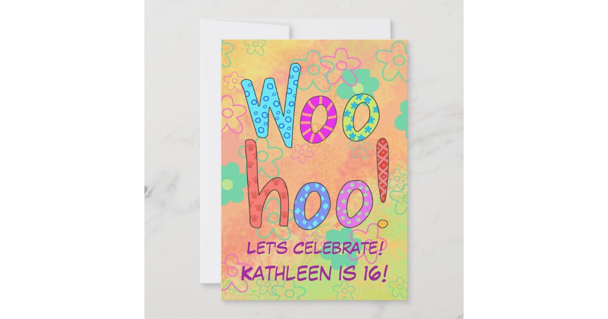 WooHoo Word Art Sweet 16th Birthday Invitation | Zazzle