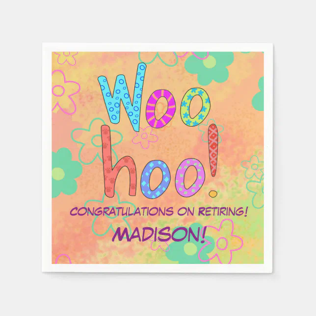 Woohoo Word Text Art Name Personalized Retirement Napkins | Zazzle