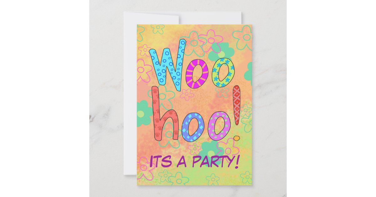 WooHoo Word Text Art Orange Party Invitation | Zazzle