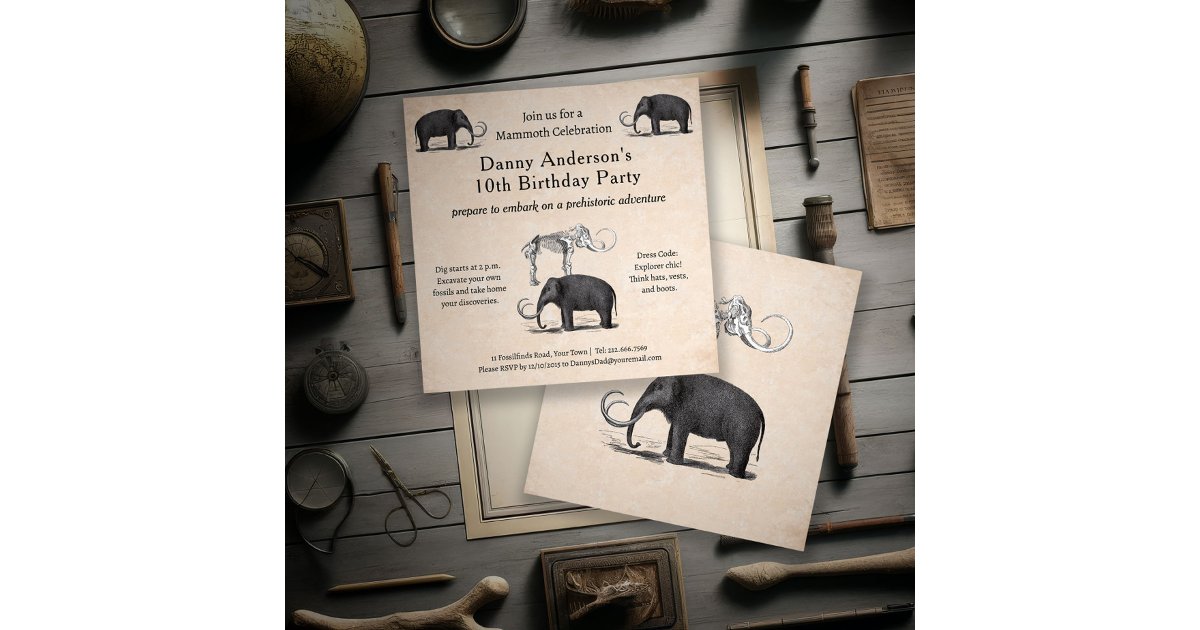 Woolly Mammoth Good Times Boys Birthday Party Invitation | Zazzle