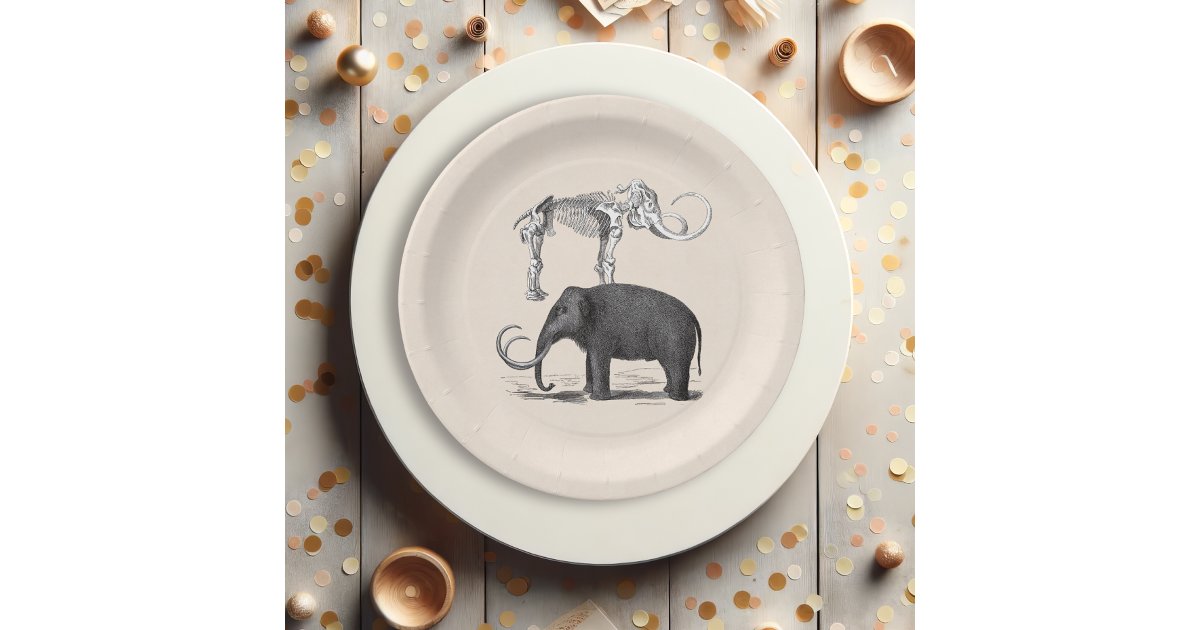 Woolly Mammoth Prehistoric Elephant and Skeleton Paper Plates | Zazzle