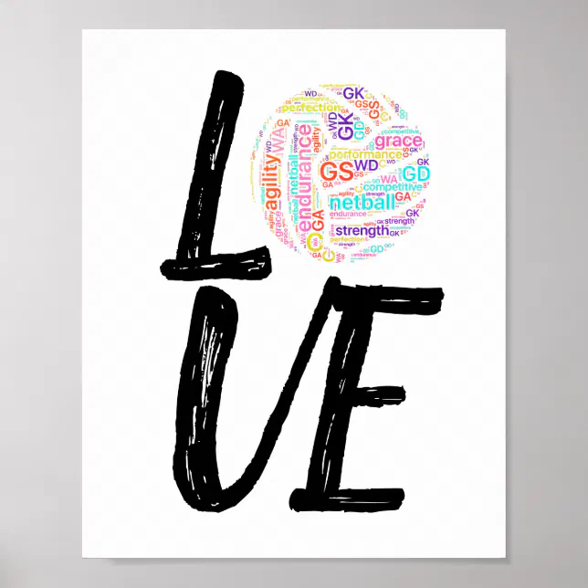 Word Art Ball Design Love Netball Poster | Zazzle