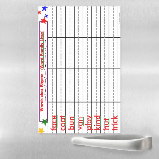 Word Family Activity -ace -oat -ick Magnetic Dry Erase Sheet | Zazzle