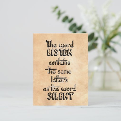 Word LISTEN contains the same letters as SILENT Postcard | Zazzle