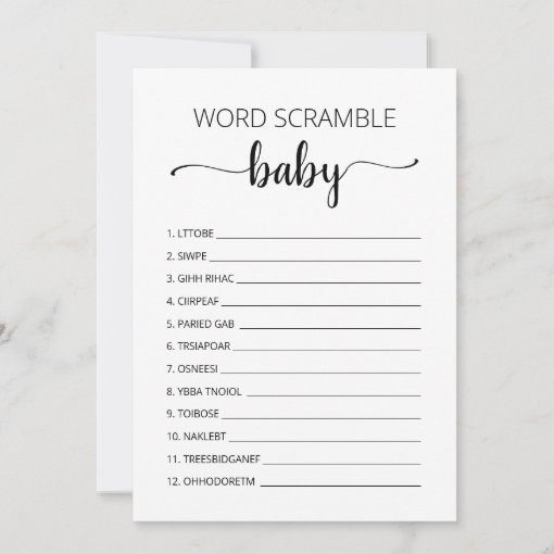Word Scramble Baby Game Baby Shower party Card | Zazzle