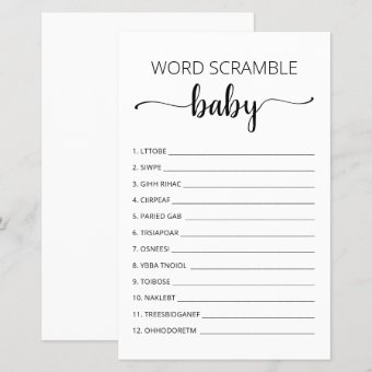 Word Scramble Baby Game Baby Shower party game | Zazzle