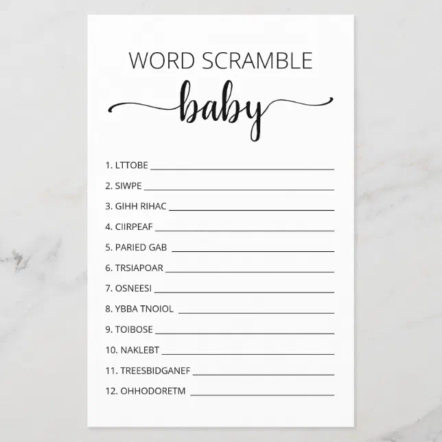 Word Scramble Baby Game Baby Shower party game | Zazzle