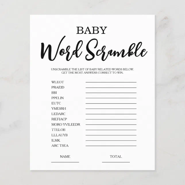 Word Scramble Baby Shower Game | Zazzle