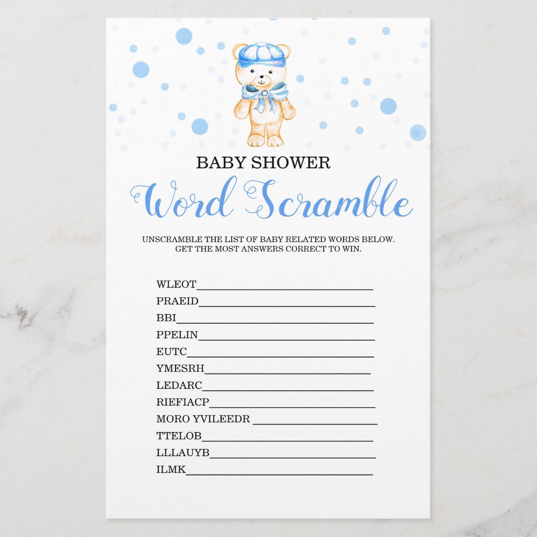 Word Scramble Blue Boy Baby Shower Game | Zazzle