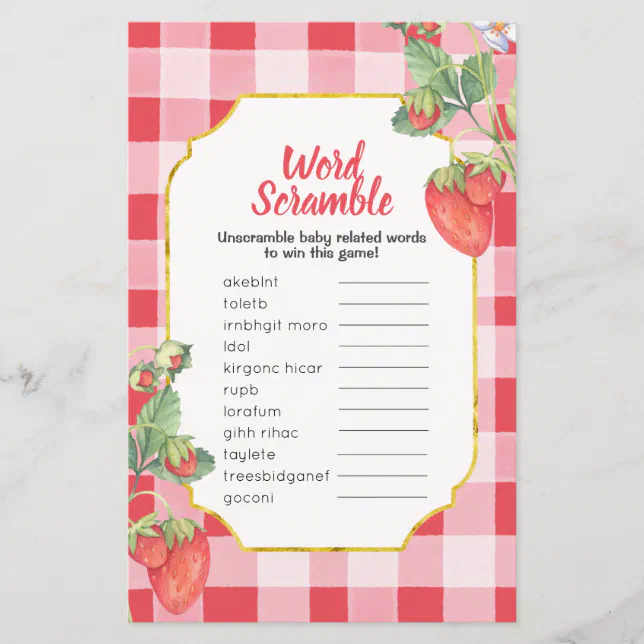 Word Scramble Game Berry Sweet baby shower Sign | Zazzle