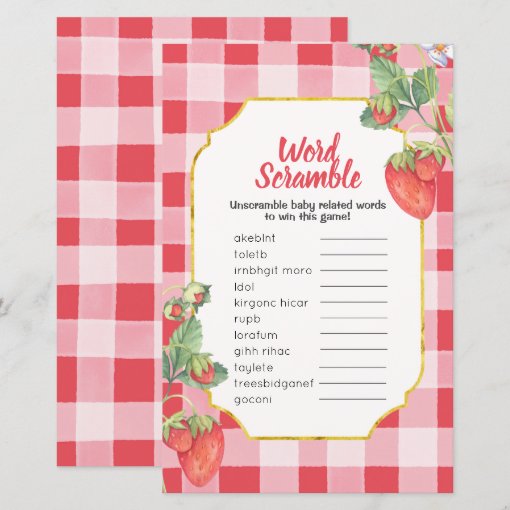 Word Scramble Game Berry Sweet baby shower Sign | Zazzle