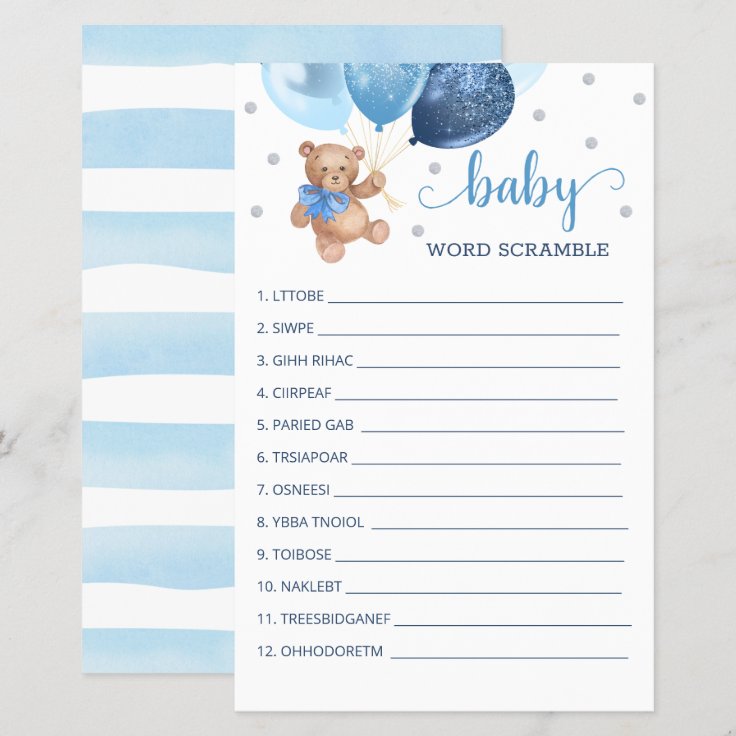 Word Scramble Game for the Baby Shower Teddy Bear | Zazzle