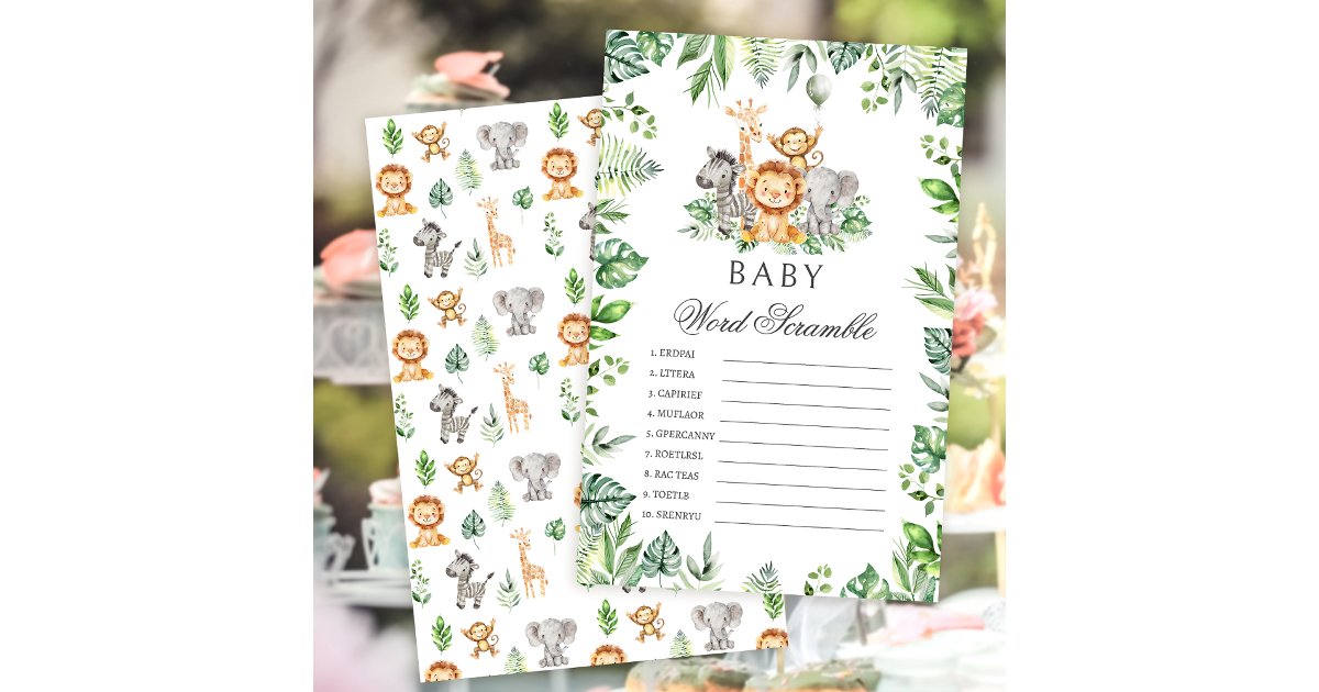 Word Scramble Safari Animals baby shower games | Zazzle
