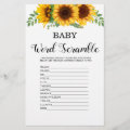 Word Scramble Sunflower Baby Shower Game | Zazzle