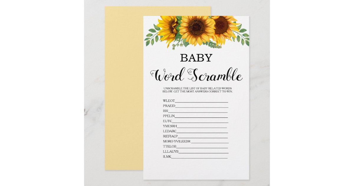 Word Scramble Sunflower Baby Shower Game | Zazzle