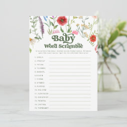 Word Scramble Wildflower Baby Shower Game Card | Zazzle