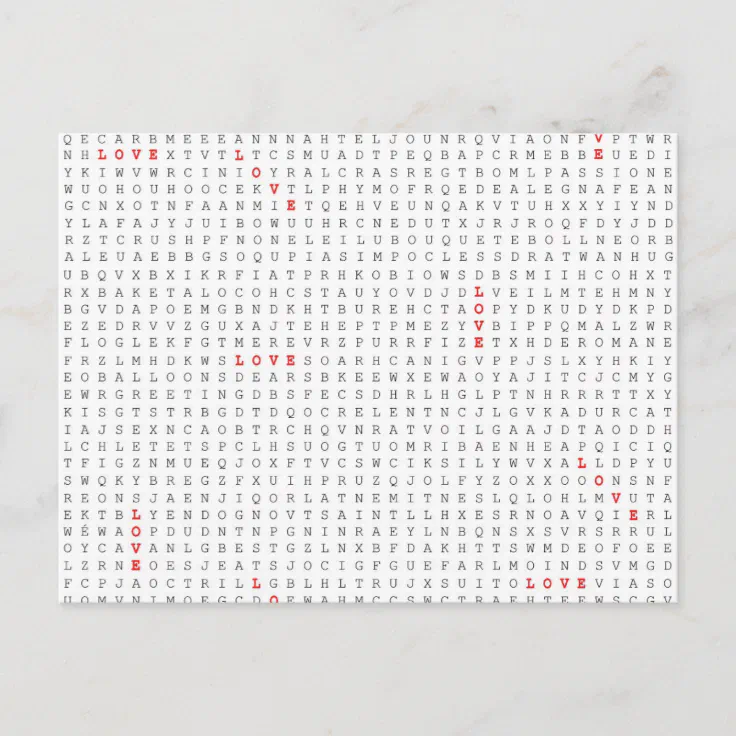 Word Search Puzzle LOVE Graphic Postcard | Zazzle