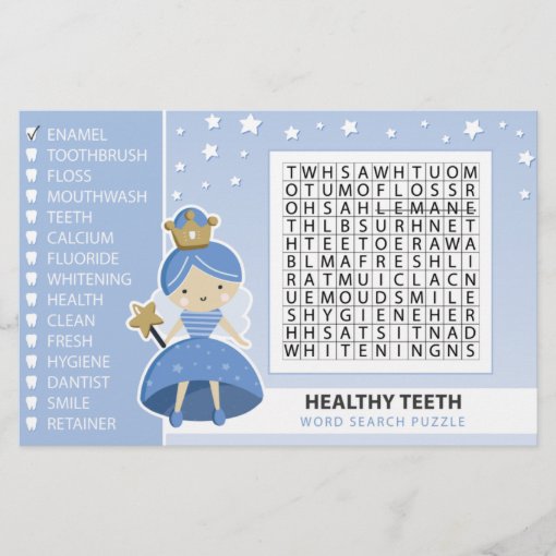 Word Search Puzzle. Tooth Fairy Party Game | Zazzle