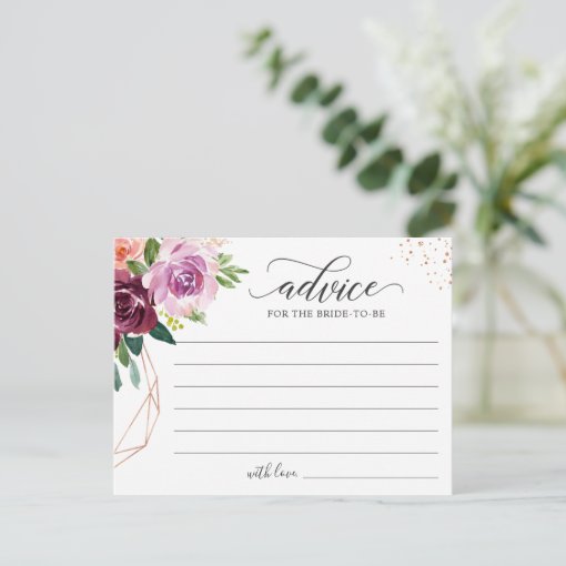 Words of Advice Card Modern Purple Blush Floral | Zazzle