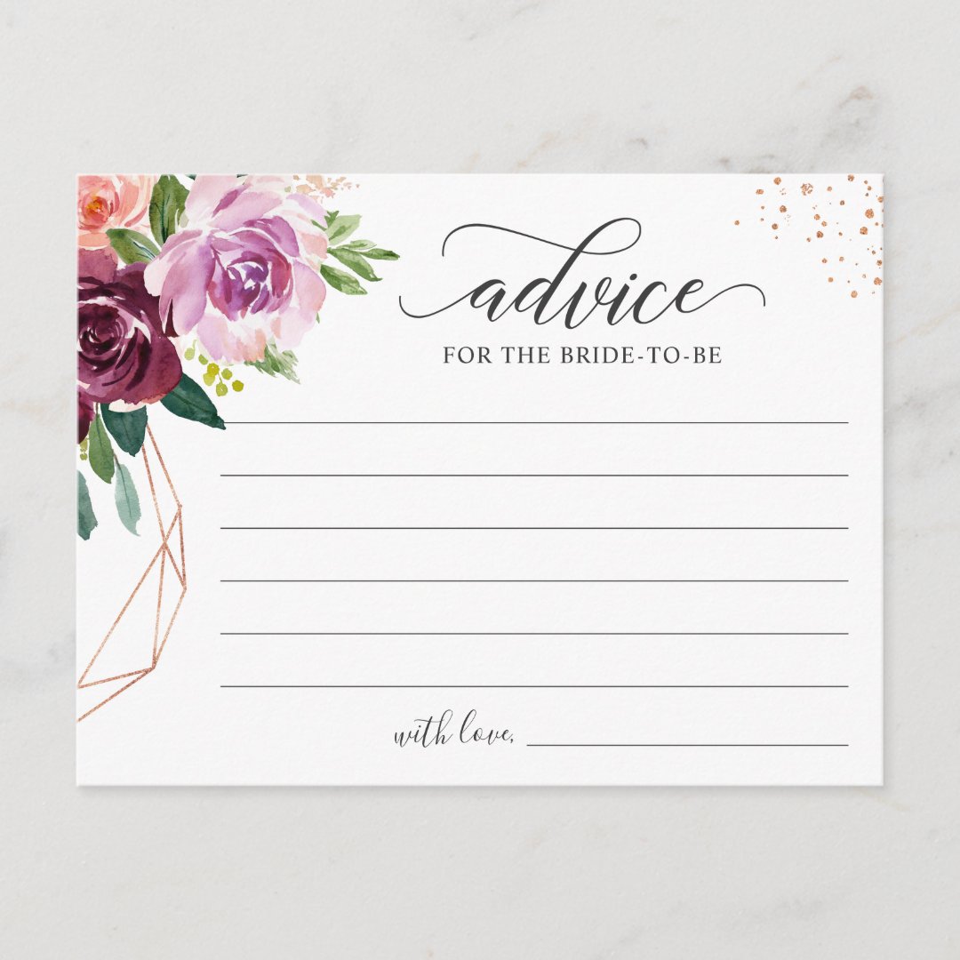 Words of Advice Card Modern Purple Blush Floral | Zazzle