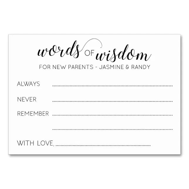 Words of Wisdom Baby Shower New Parents Advice Table Number | Zazzle