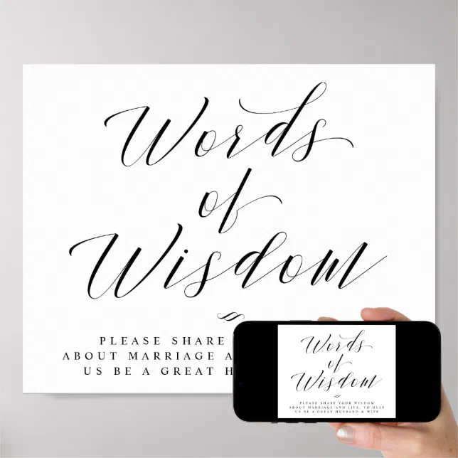 Words of Wisdom Elegant Calligraphy Wedding Sign | Zazzle